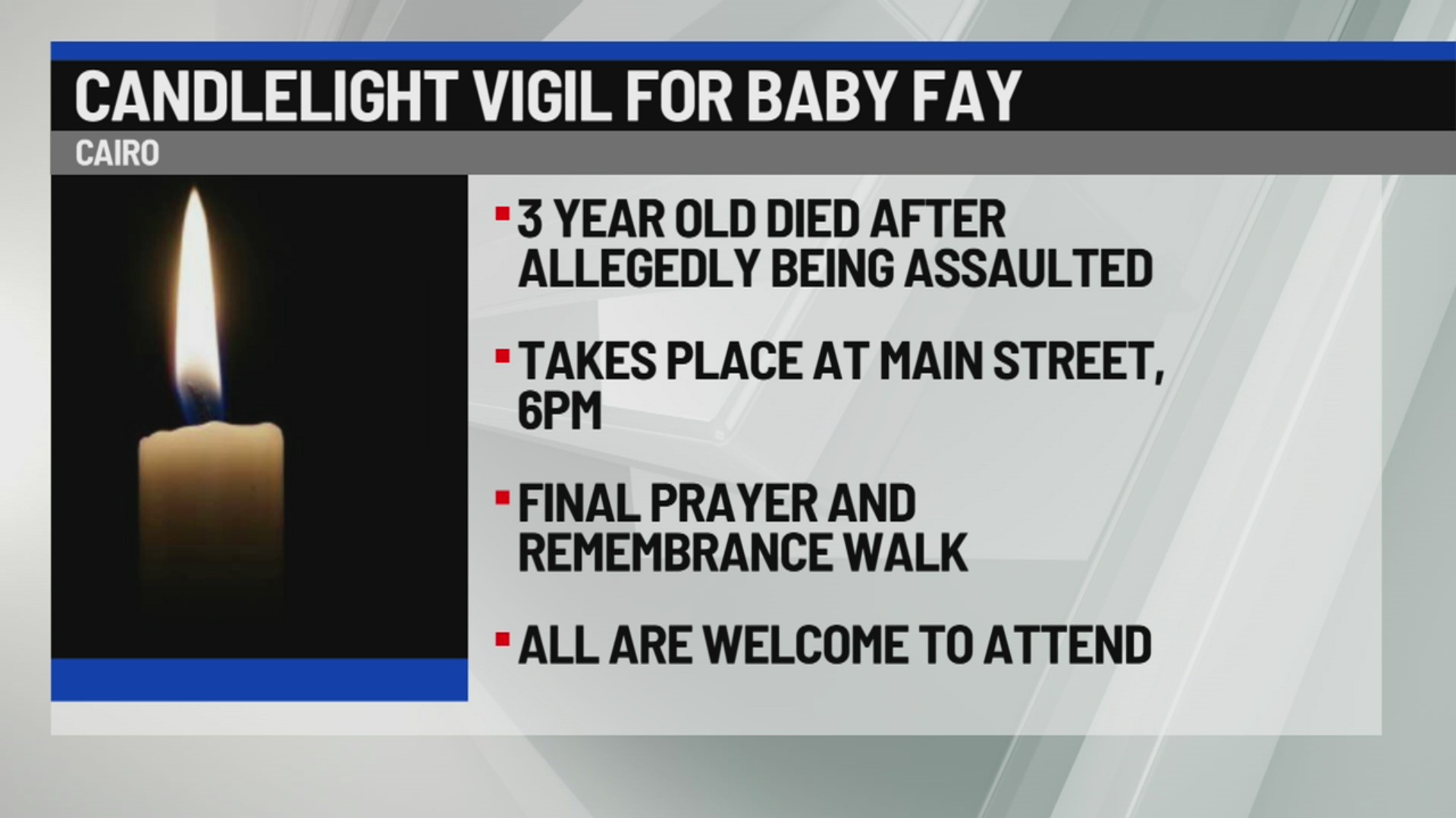 Candlelight vigil to be held in Cairo for baby Fay – NEWS10 ABC