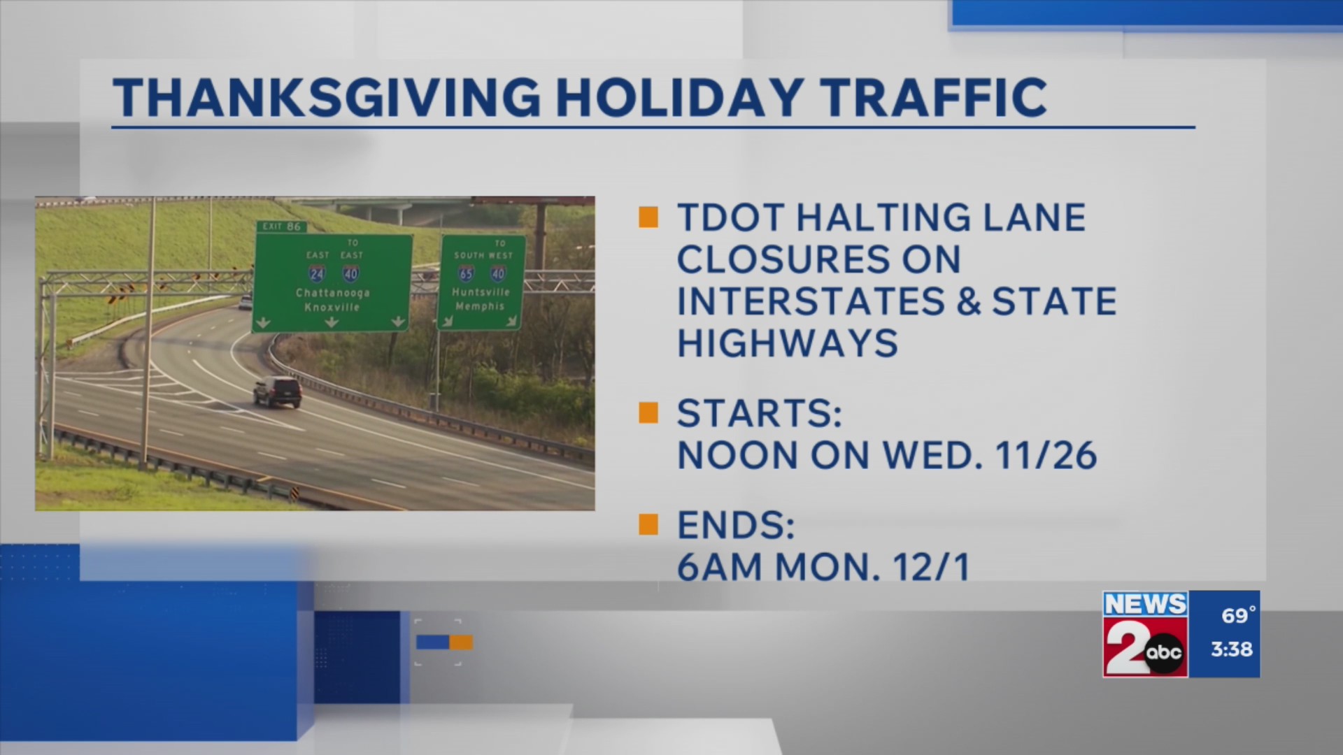 TDOT halting lane closures on interstates, highways for Thanksgiving ...