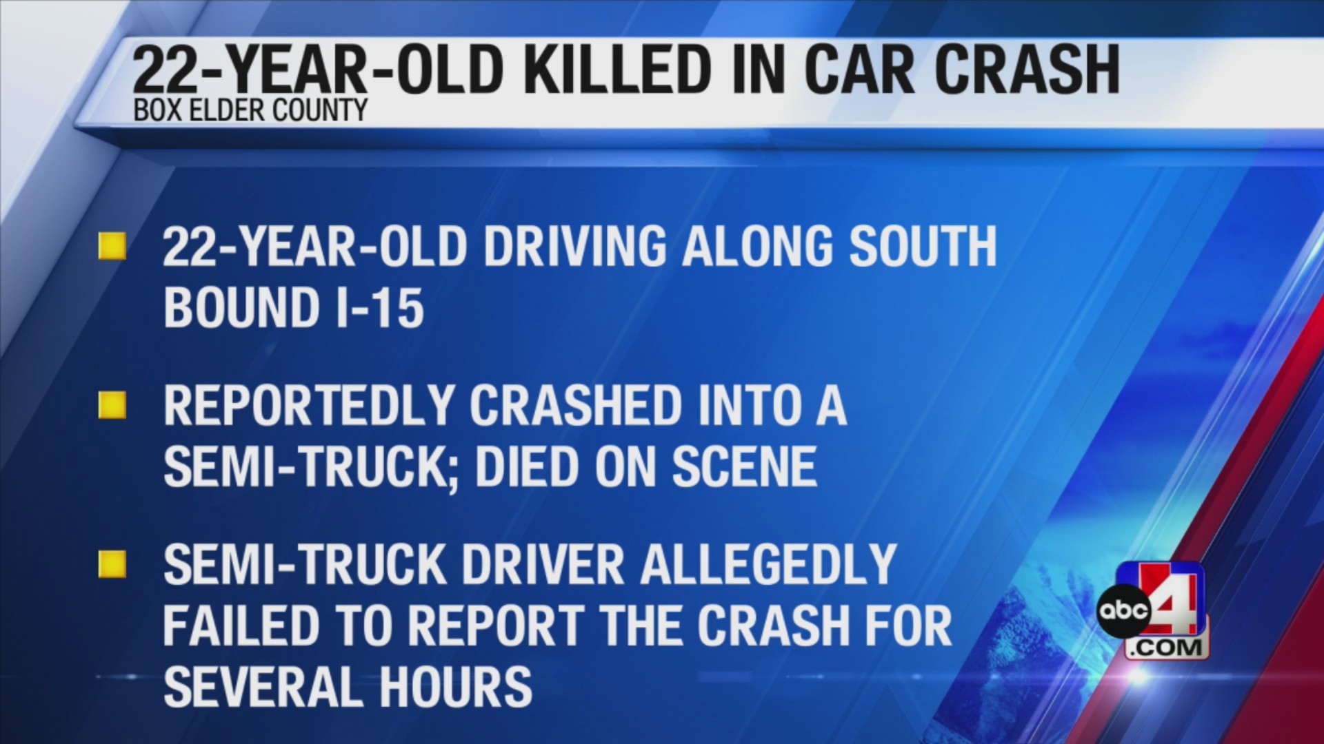 Fatal crash in Box Elder County claims life of 22-year-old driver ...