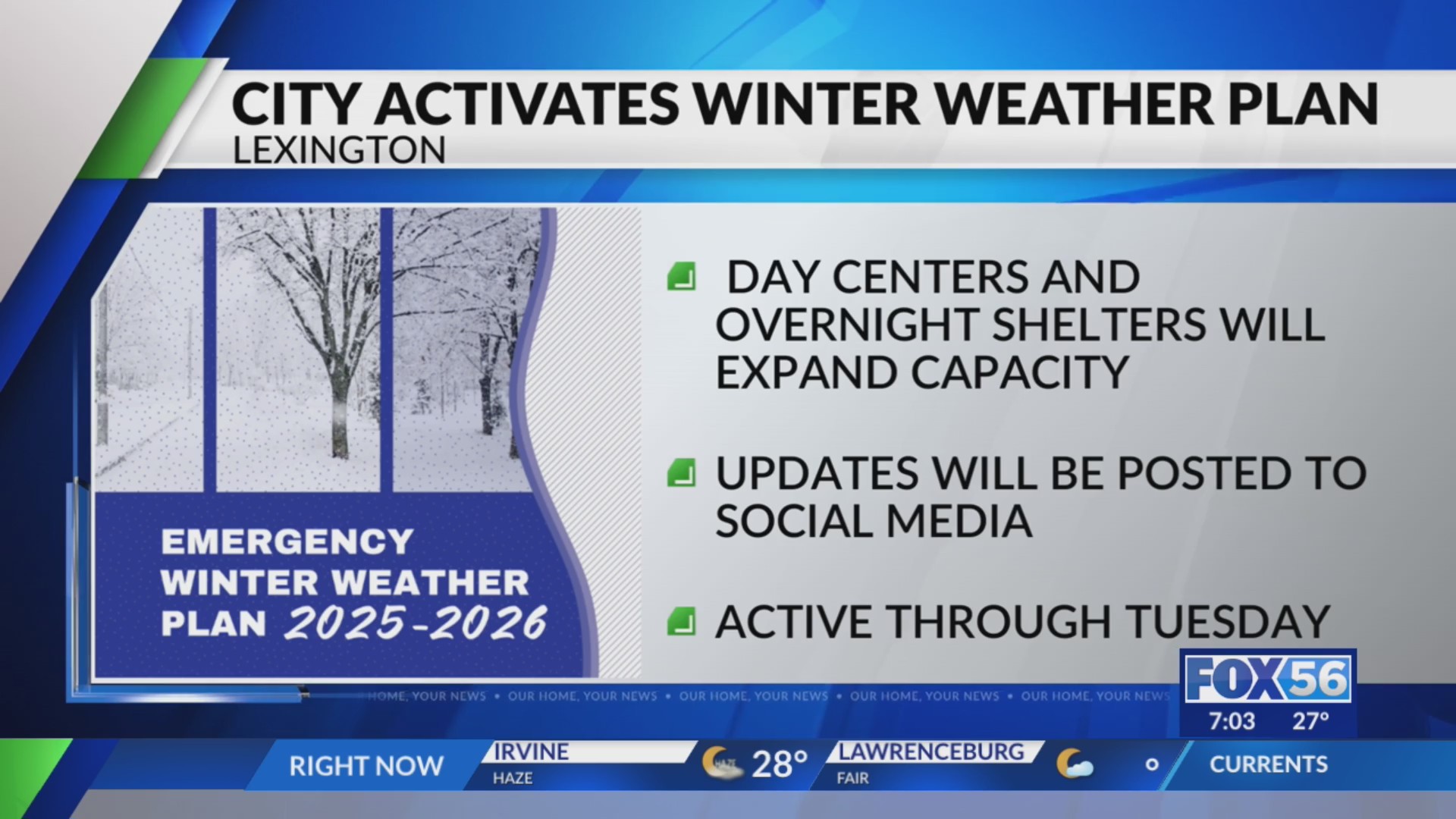 Lexington activates winter weather plan as temperatures drop – FOX 56 News