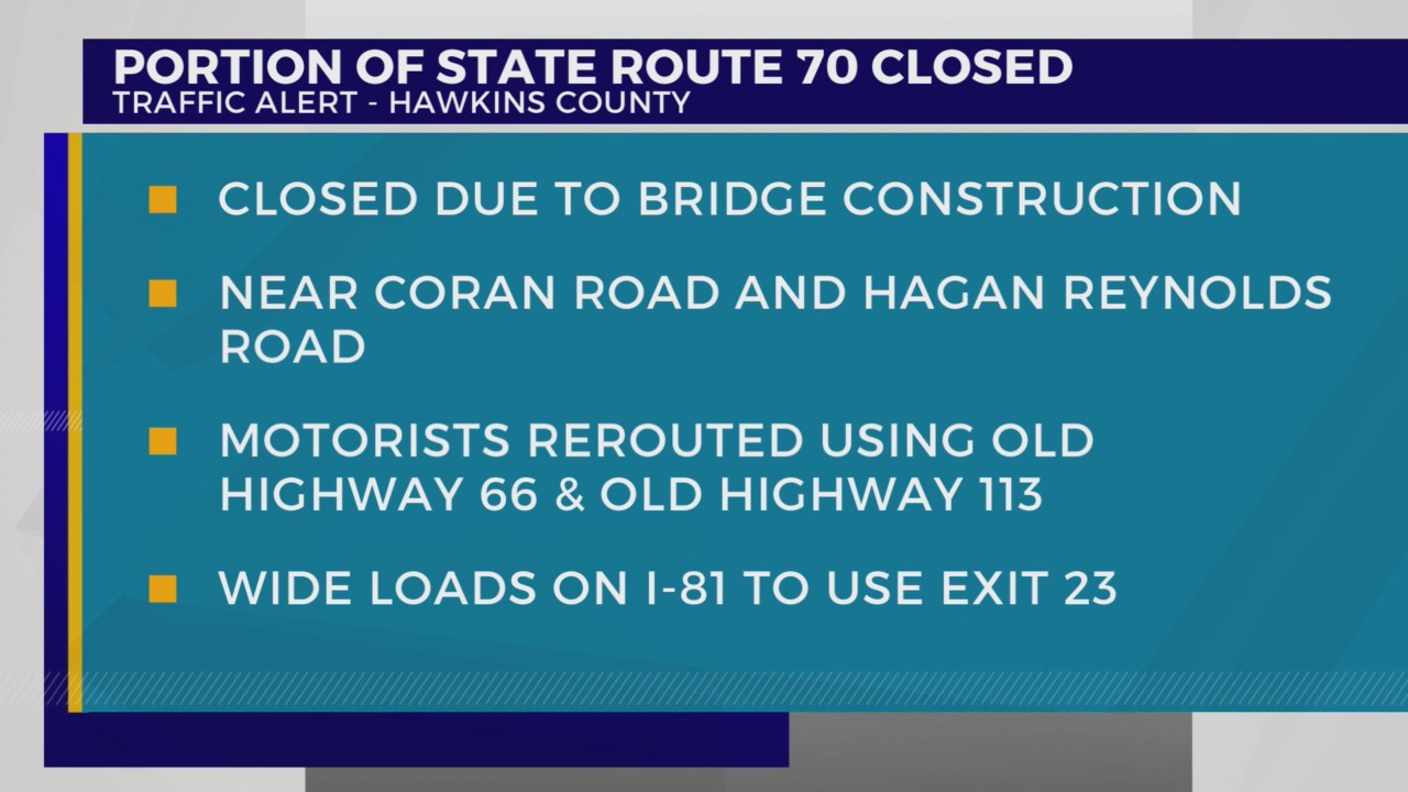TDOT: Portion of State Route 70 in Hawkins County closed – WJHL | Tri ...