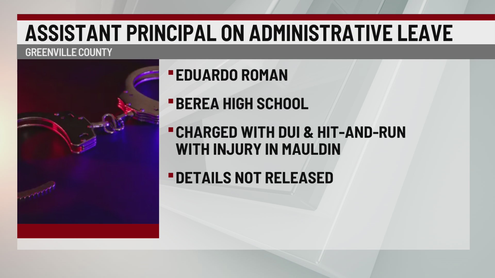 Upstate assistant principal placed on leave after DUI crash – WSPA 7NEWS
