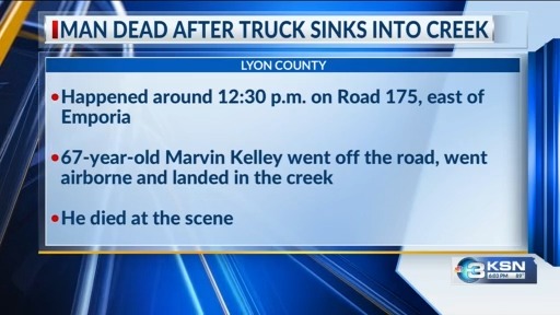 Kansas man dies after car flies off road, sinks in creek – KSN-TV