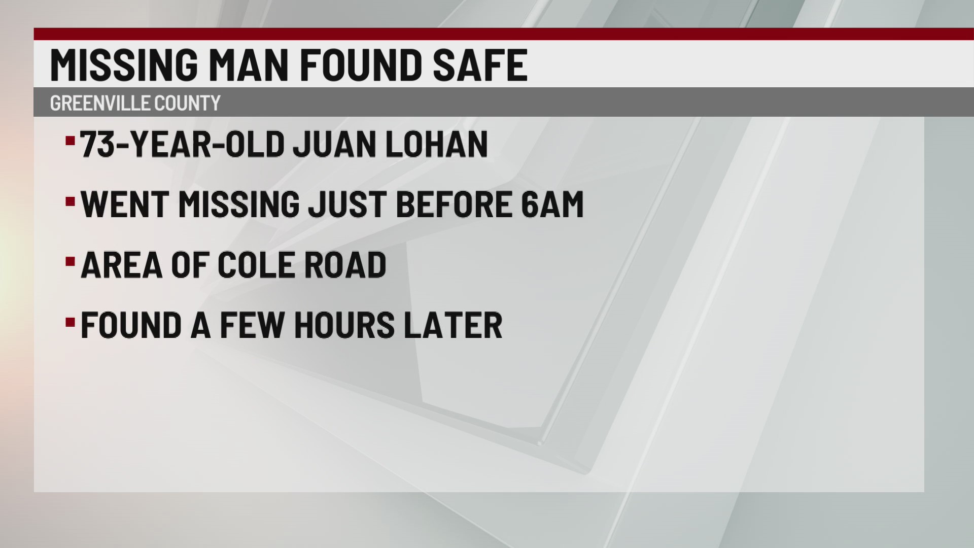 Missing Elderly Man Found Safe In Greenville Co Wspa 7news