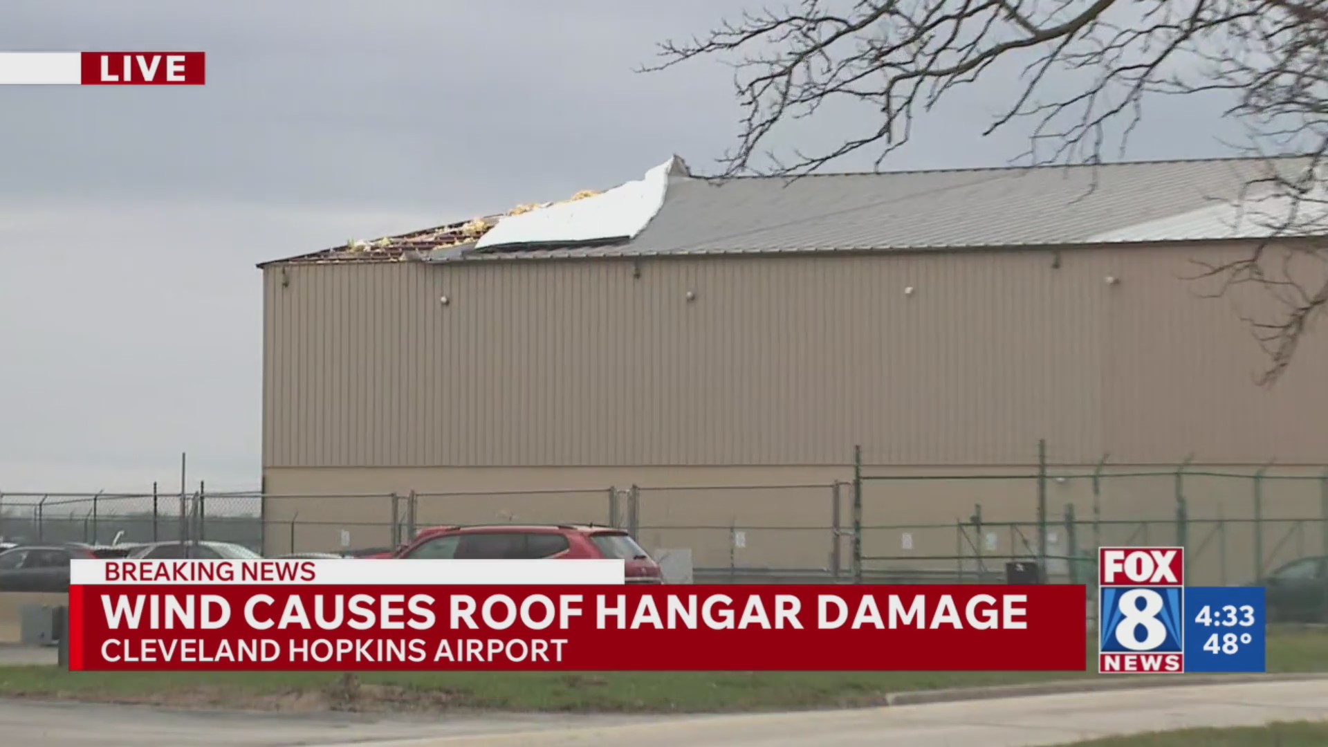 Strong winds damage hangar roof at Hopkins Airport – Fox 8 Cleveland WJW