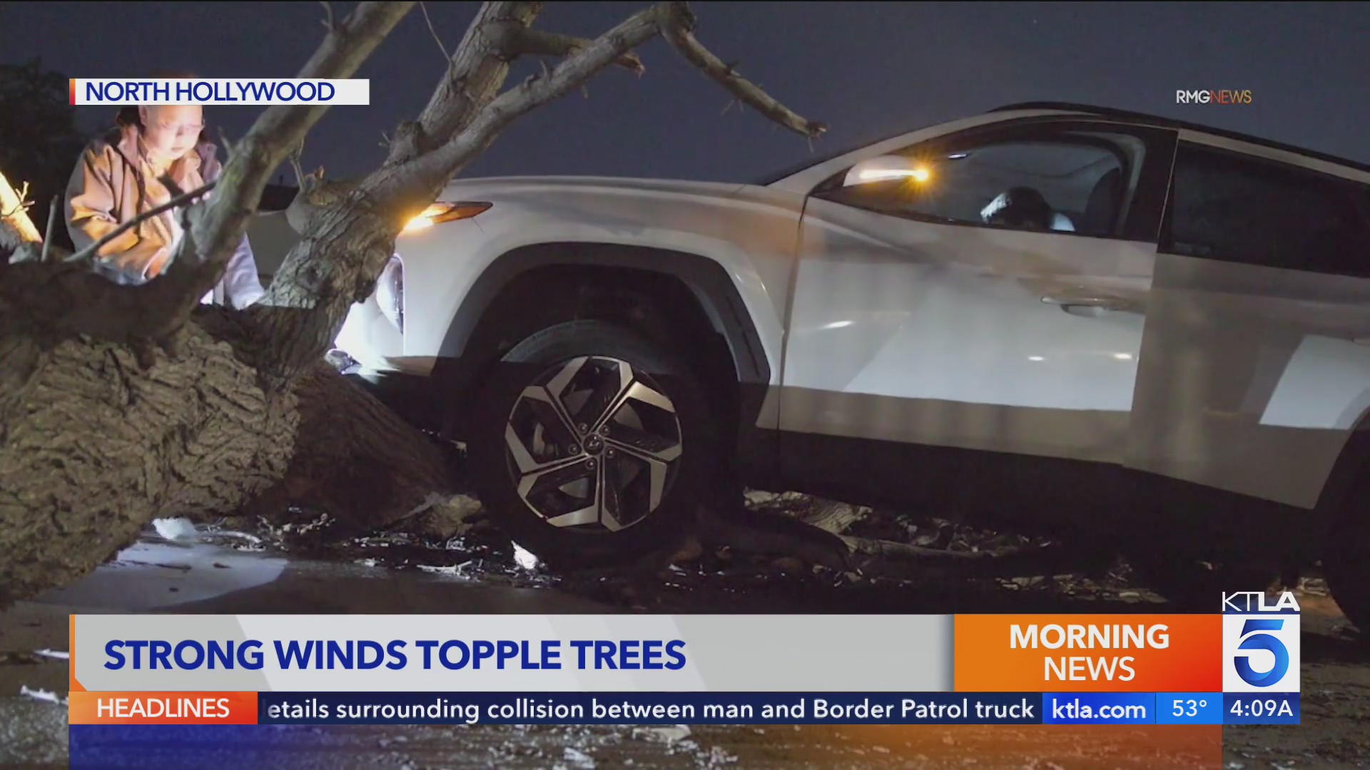 Gusty winds topple trees, damage cars in North Hollywood, Granada Hills ...