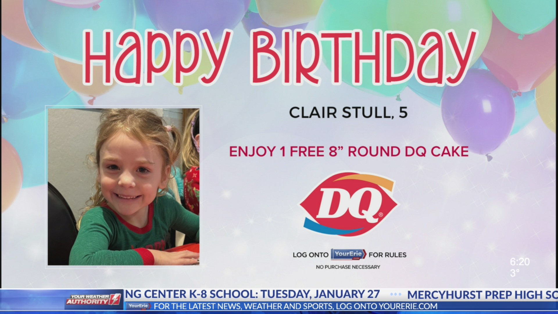 Birthdays: Clair Stull, 5 – WJET/WFXP/YourErie.com