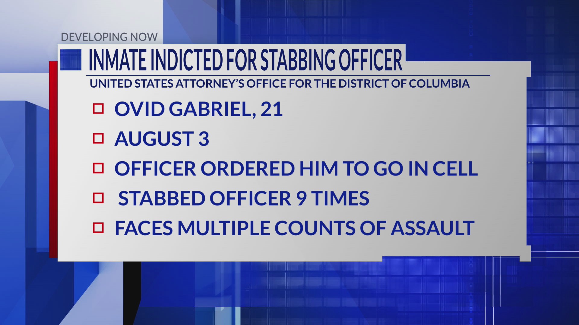 USAO: Inmate indicted in DC corrections officer stabbing – DC News Now ...