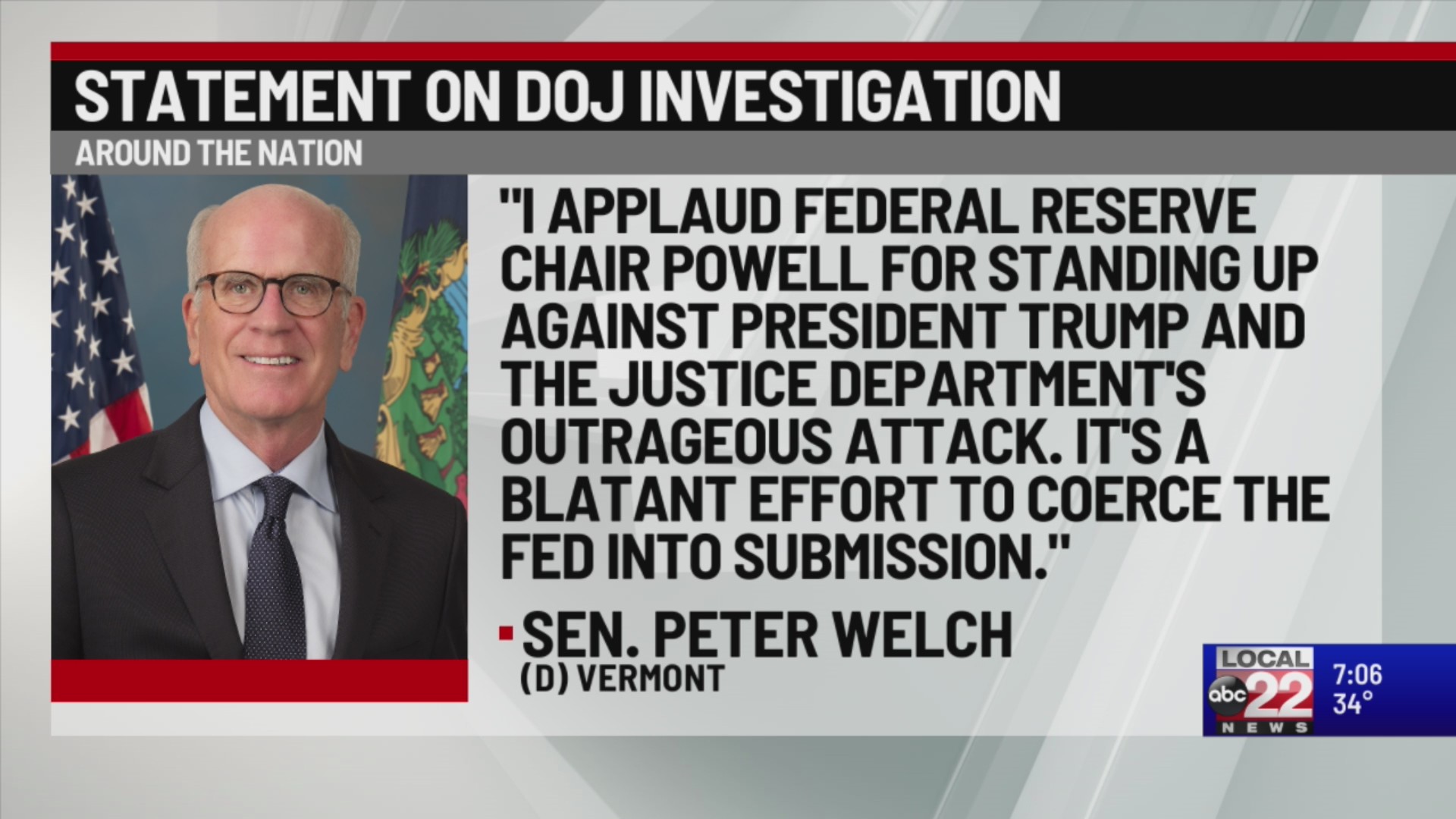 Welch reacts to investigation of Federal Reserve chair – ABC22 & FOX44