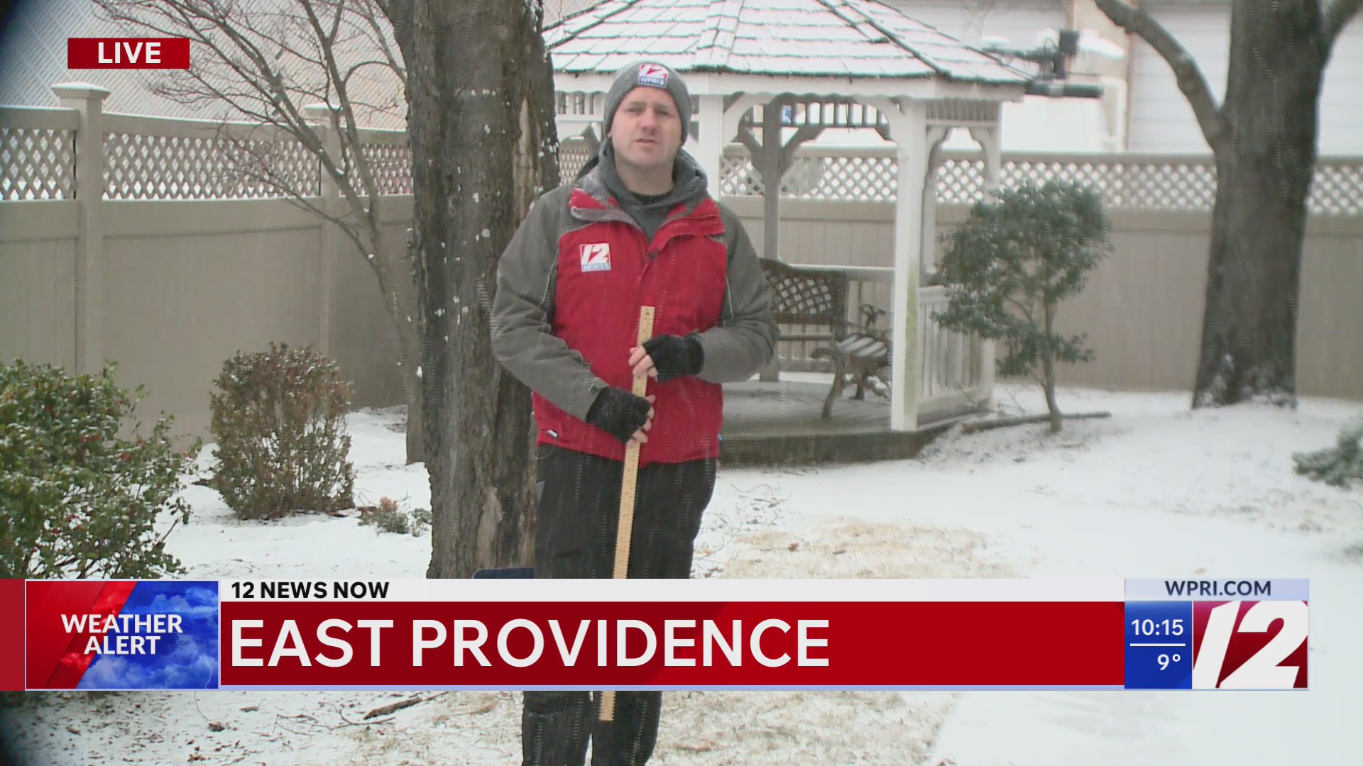 12 News’ Steven Matregrano in the Weather Yard as snow falls – WPRI.com