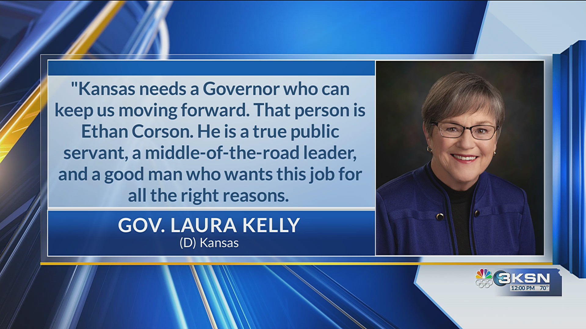 Gov. Laura Kelly endorses candidate to succeed her – KSN-TV