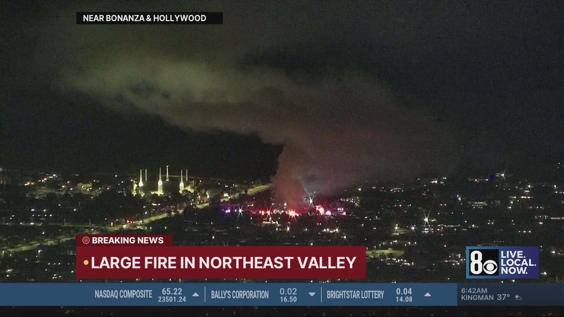 Live look at two-alarm house fire in northeast valley – KLAS
