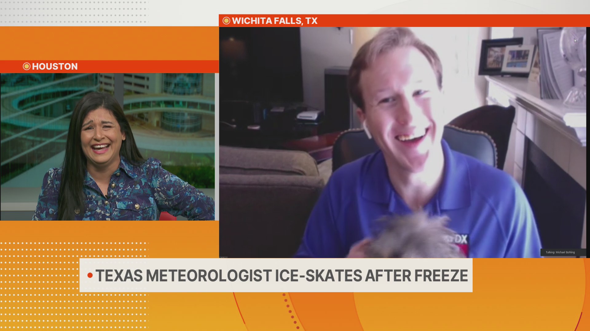 Texas Chief Meteorologist Michael Bohling ice-skates in winter freeze ...