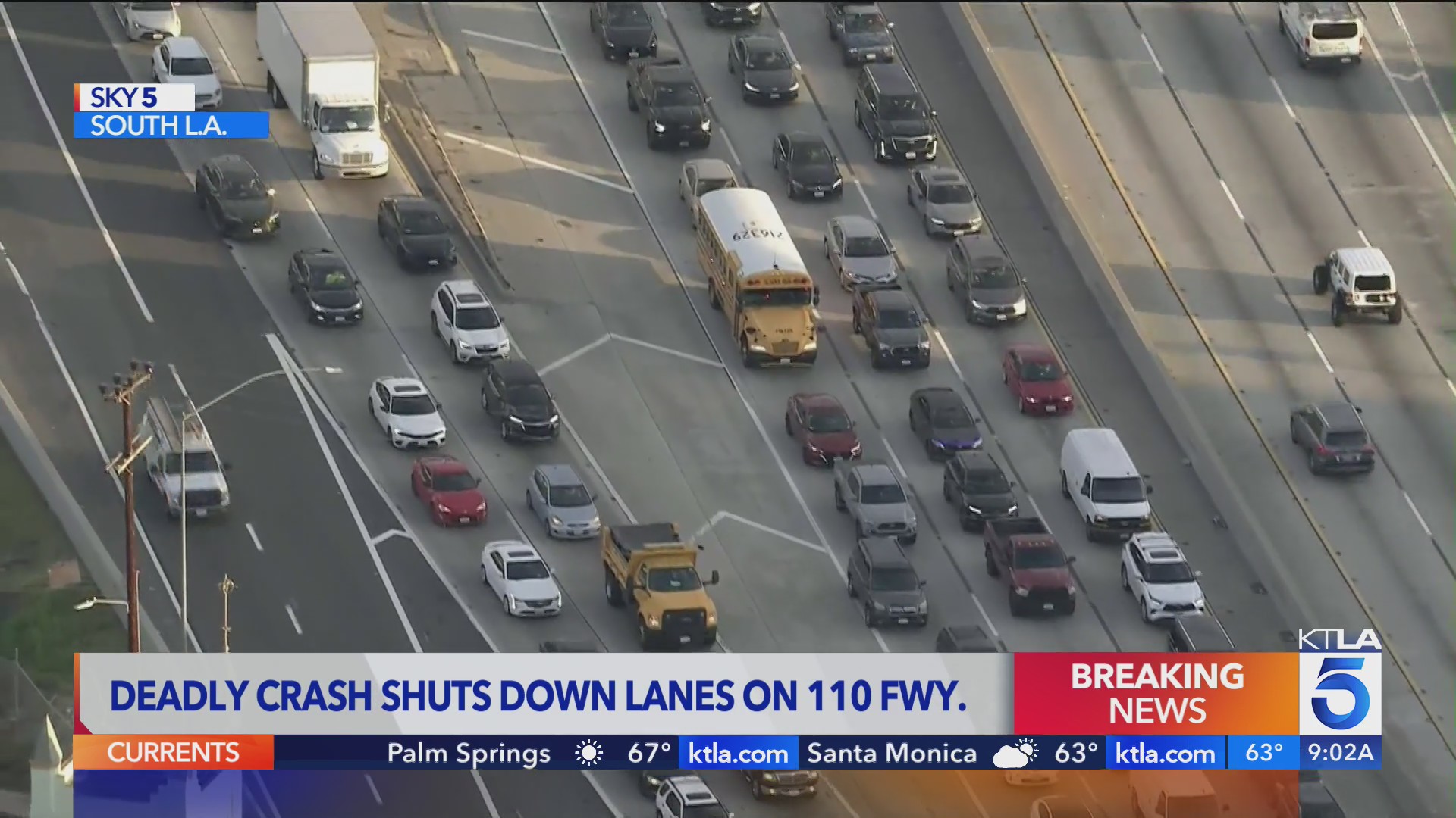 Deadly crash shuts down 110 Freeway lanes in South L.A. – KTLA