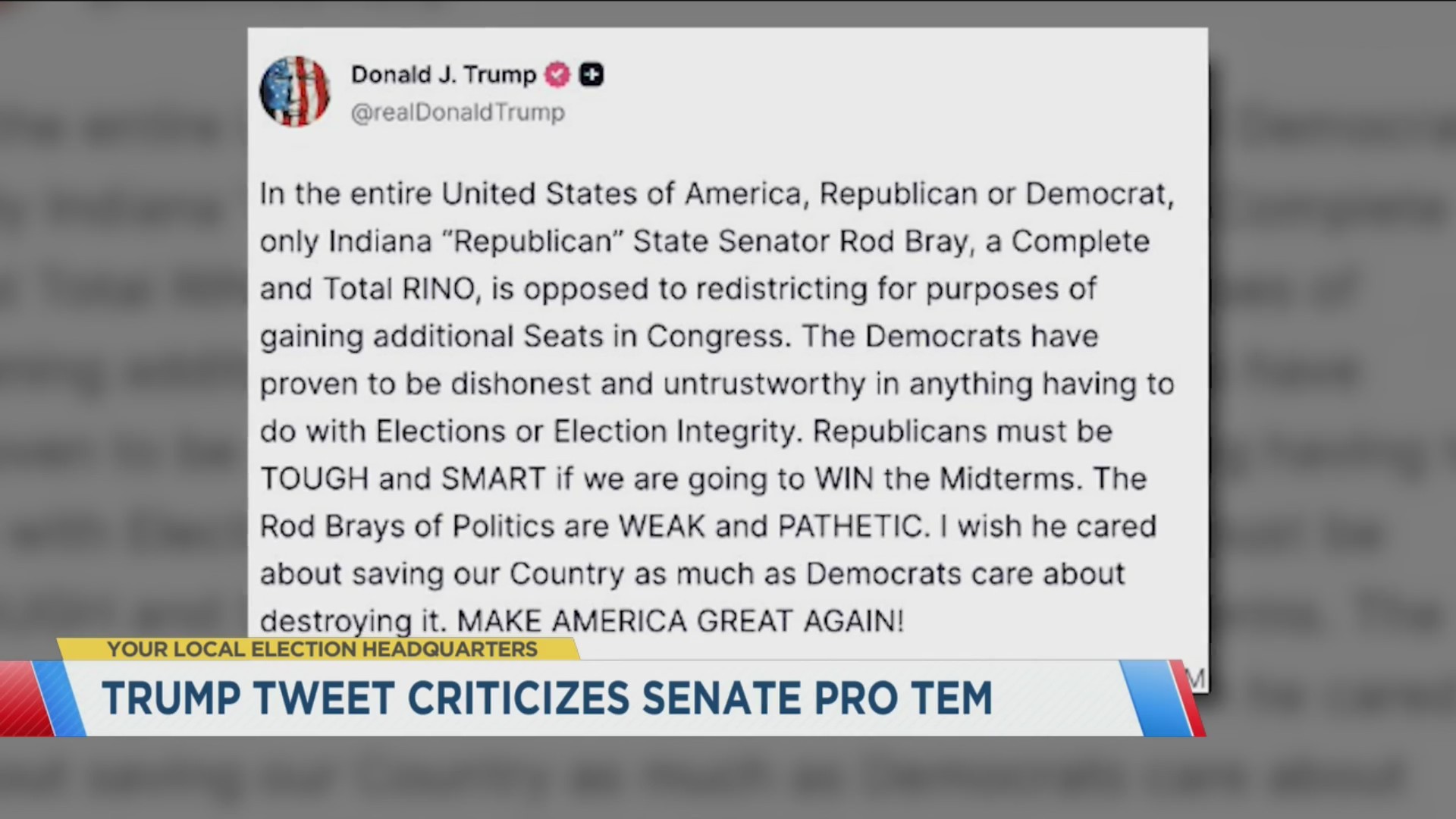 Trump calls out Rod Bray over redistricting woes – Fox 59