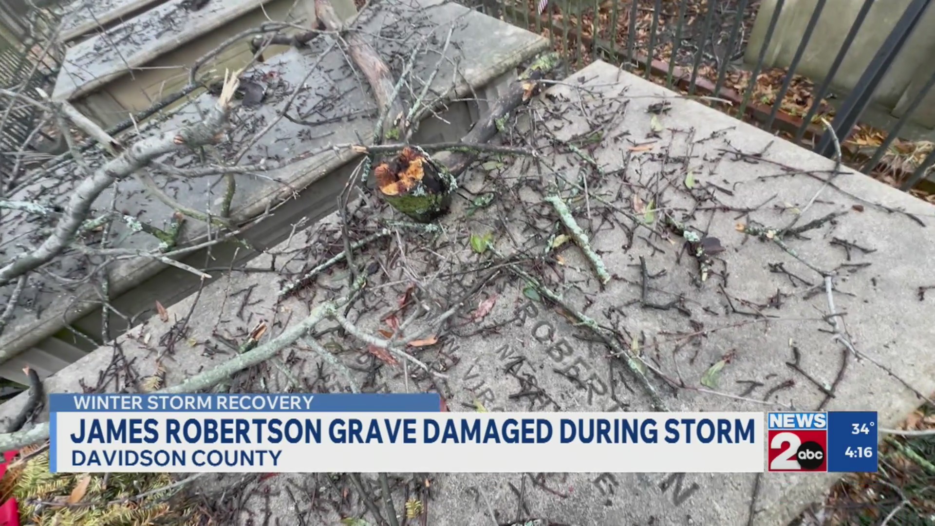 James Robertson gravesite in Nashville damaged after winter storm ...