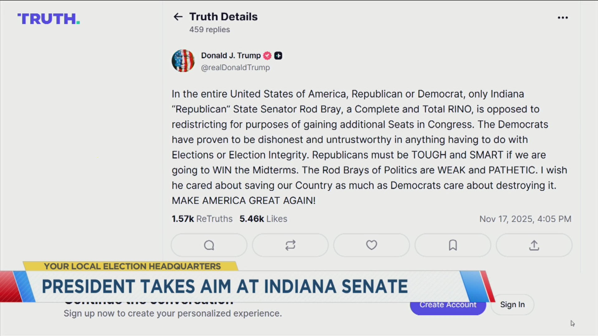 President Trump calls out Indiana lawmaker Rod Bray over redistricting ...