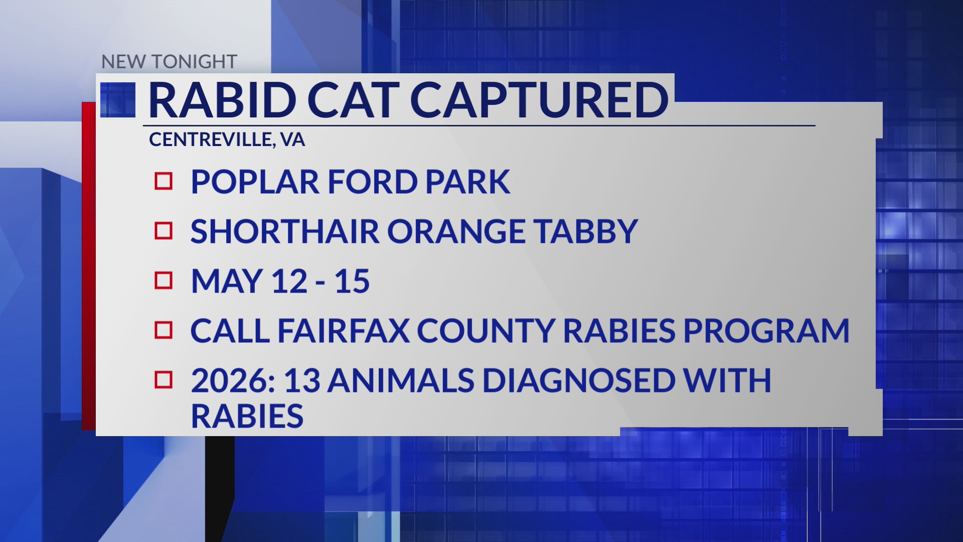 Rabid Cat Captured in Centreville – DC News Now | DC, Virginia ...