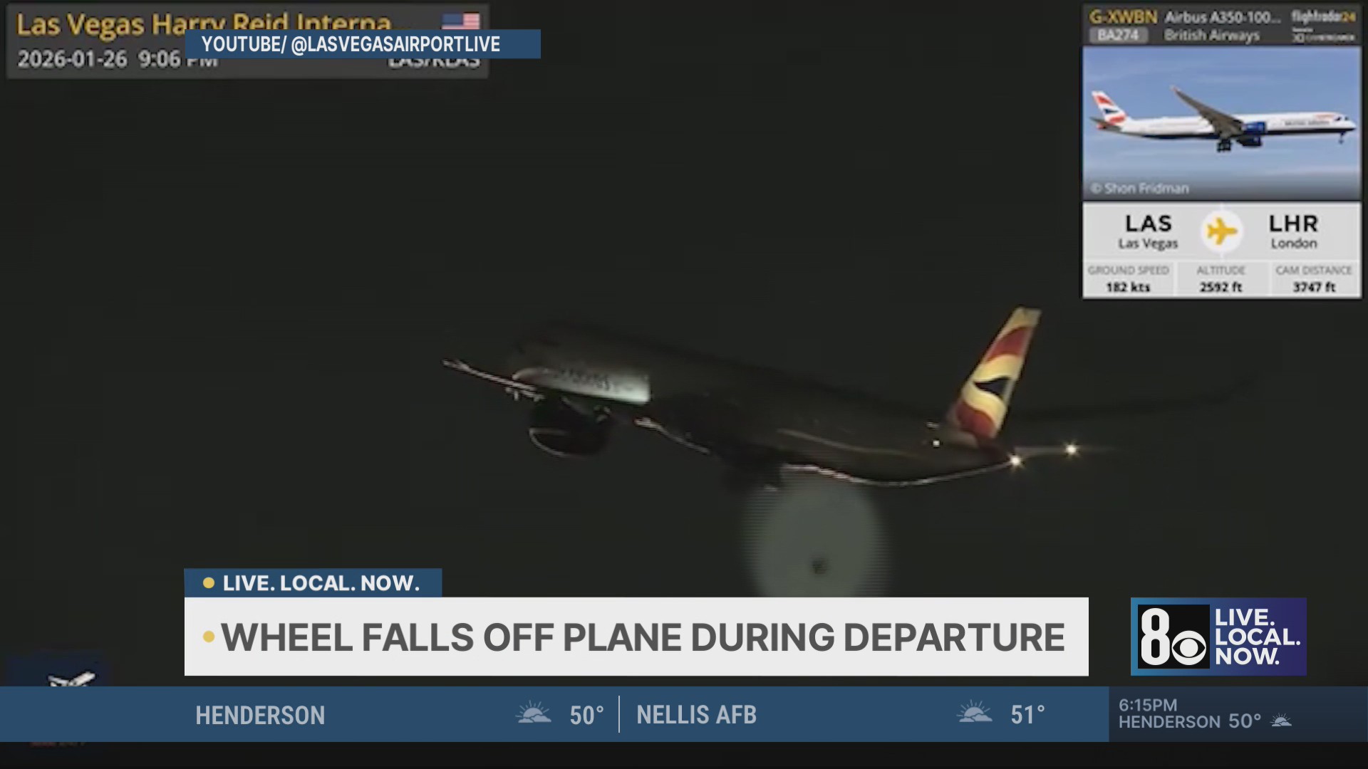 VIDEO: Plane loses tire after takeoff from Las Vegas airport – KLAS