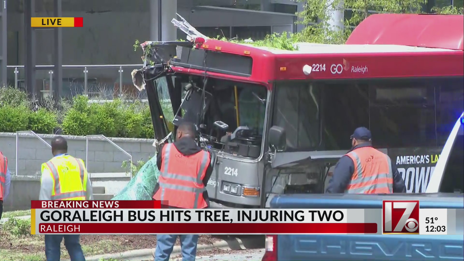 GoRaleigh bus hits tree, injuring two – CBS17.com