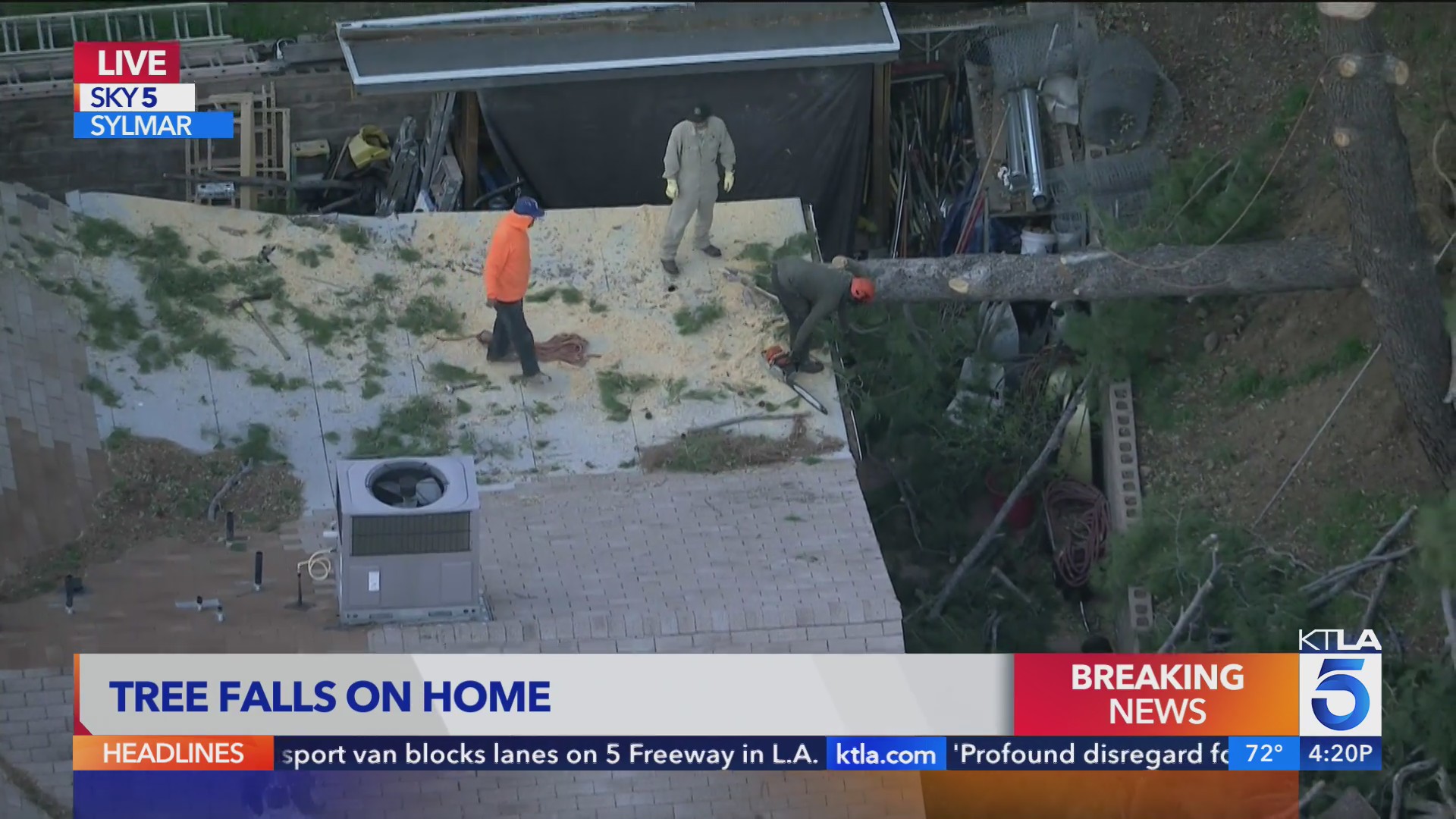 Tree crashes into Sylmar home during Santa Ana winds – KTLA