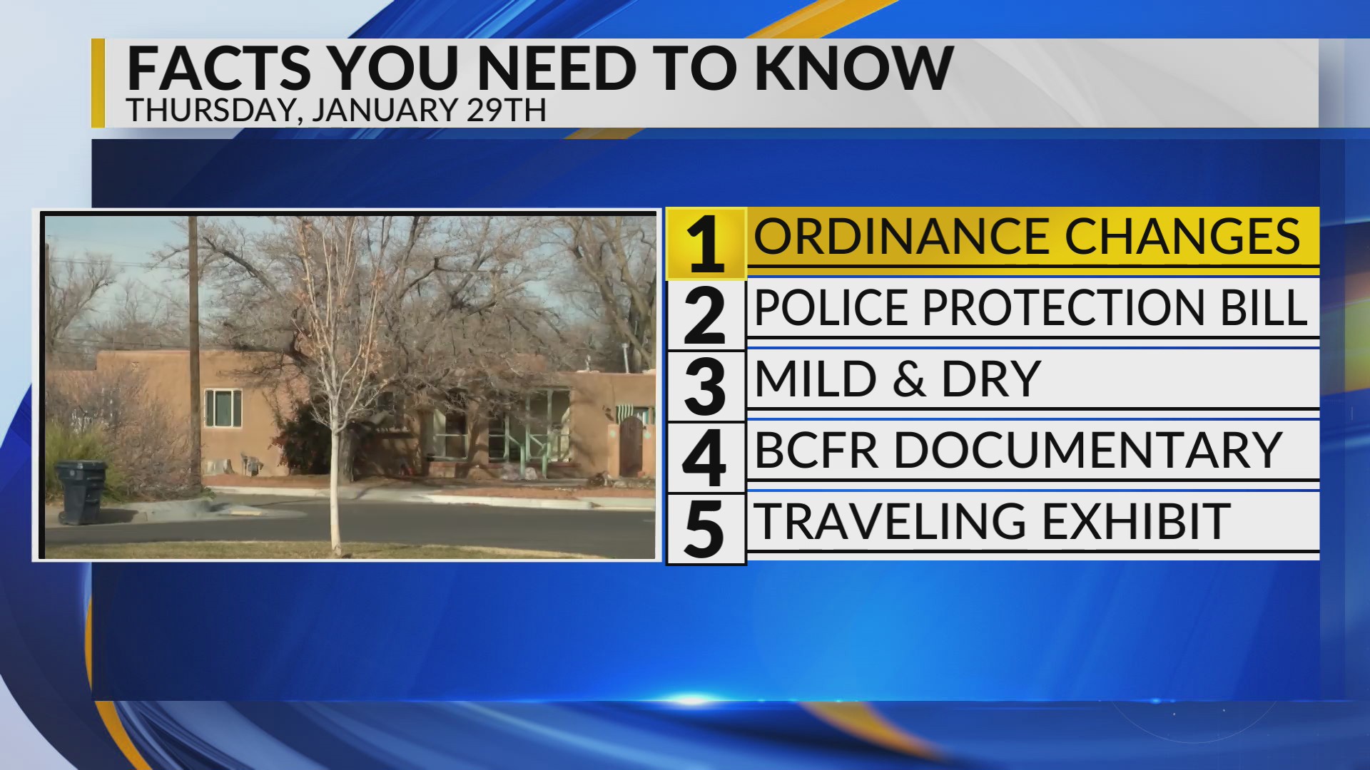 Changes to zoning code, Police protection bill, Mild and dry ...