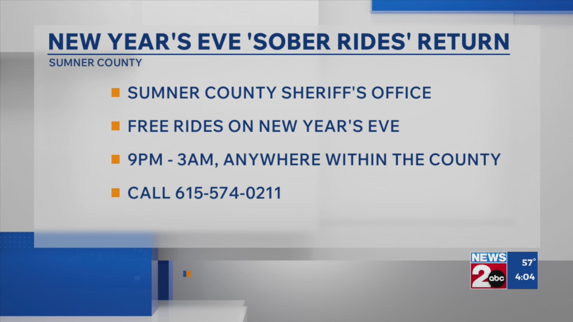 Sumner Co. Sheriff’s Office offering free sober rides on New Year’s Eve ...