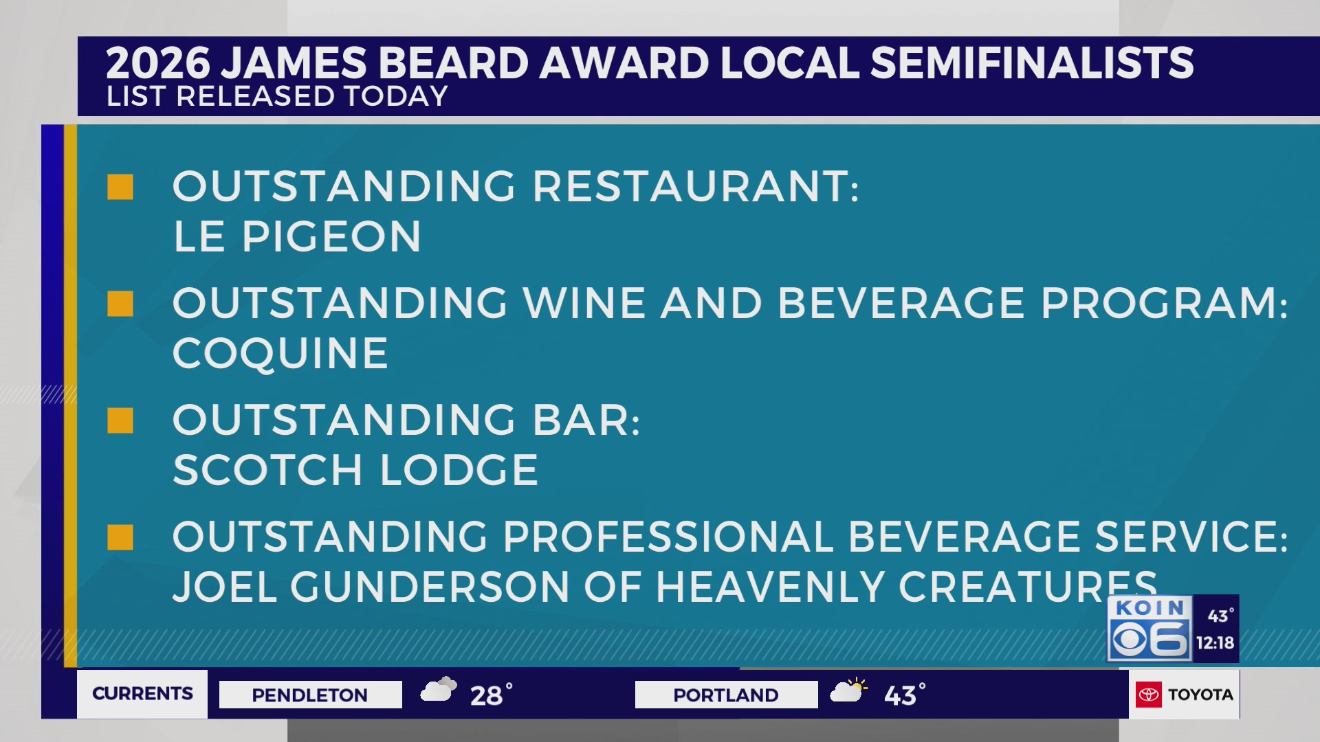 See the 10 Oregon semifinalists up for this year’s James Beard Awards ...