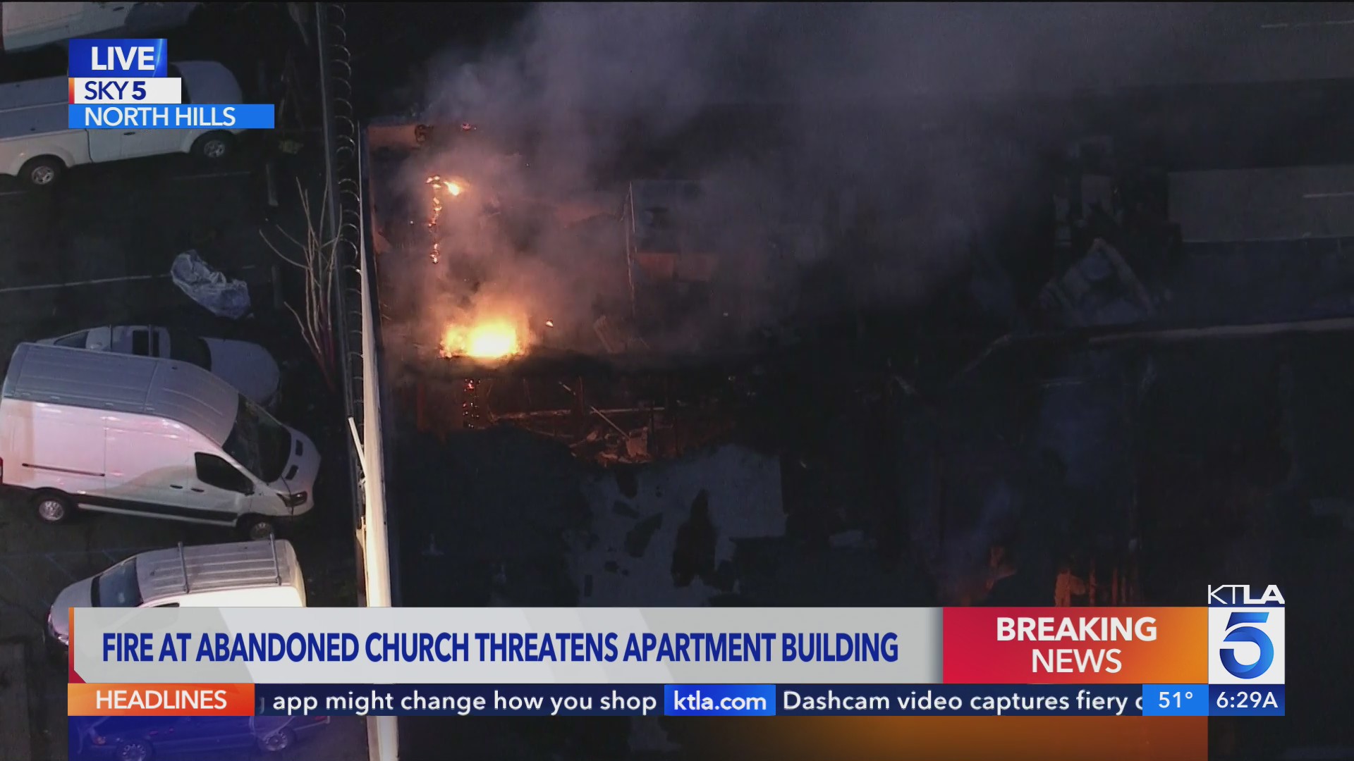 North Hills church fire still burning, residents displaced – KTLA