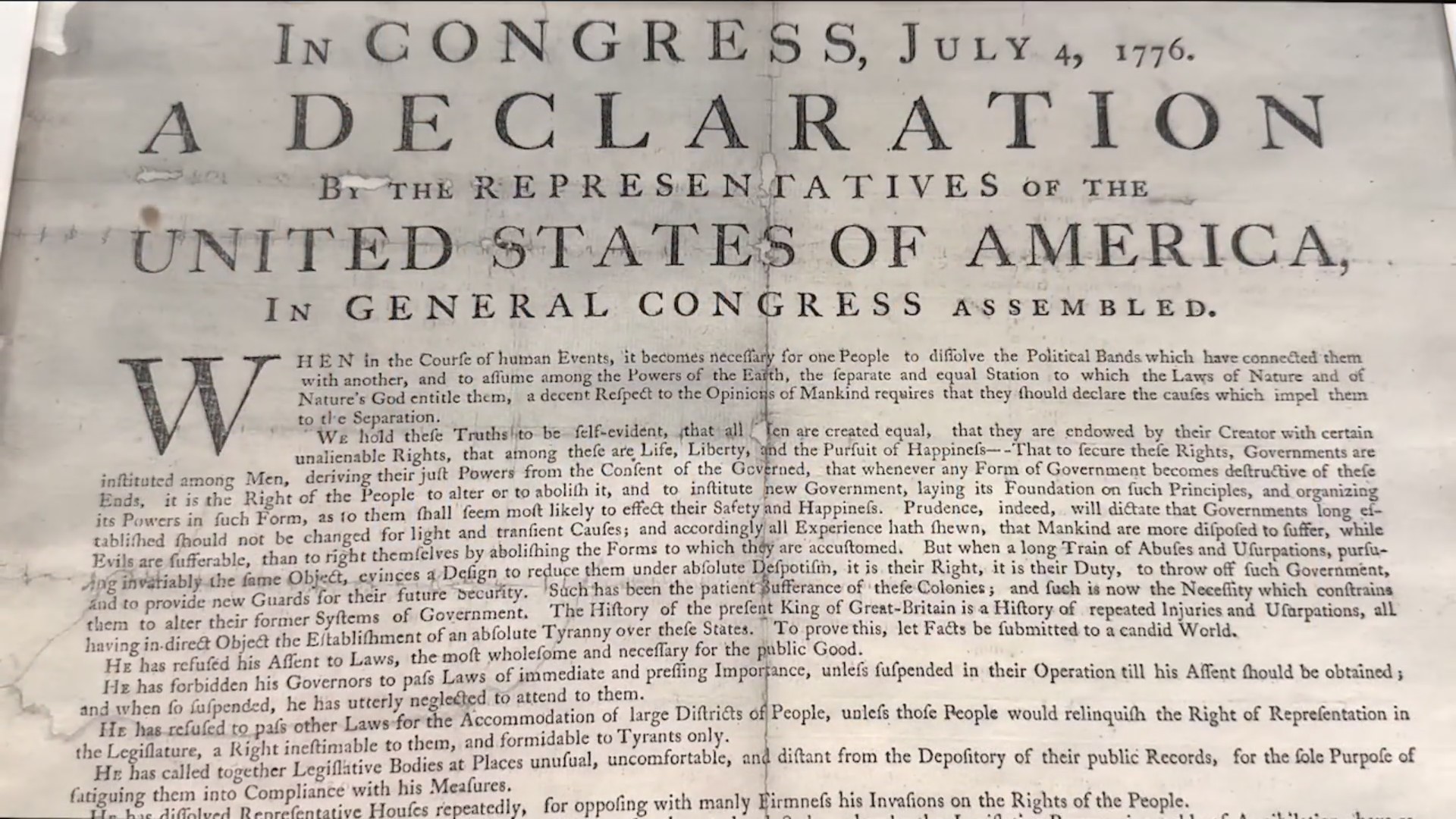 Original copy of the Declaration of Independence on display in ...