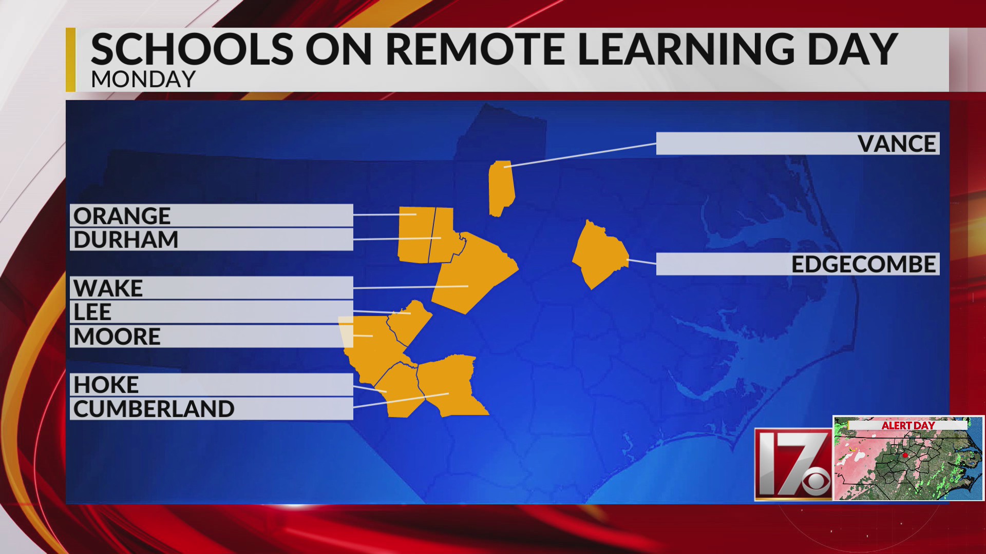 Central NC schools closed, going remote Monday – CBS17.com