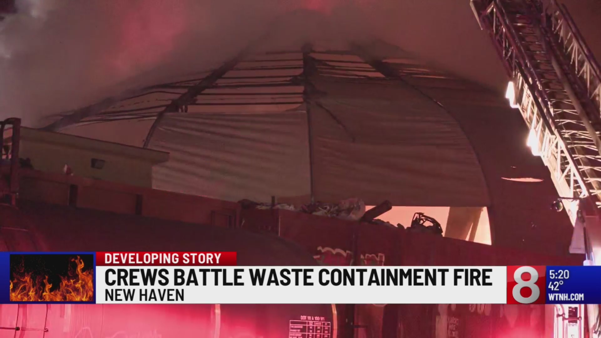 Crews investigate fire inside waste containment structure in New Haven ...