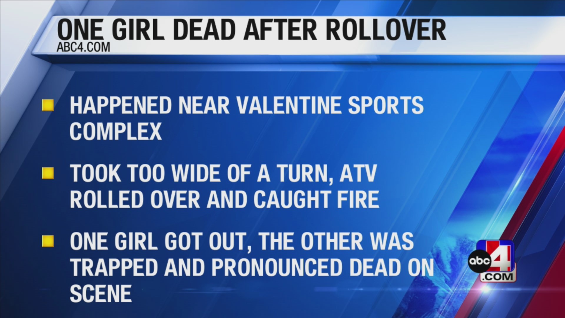 Young girl killed after ATV rolls, catches fire in Iron County – ABC4 Utah