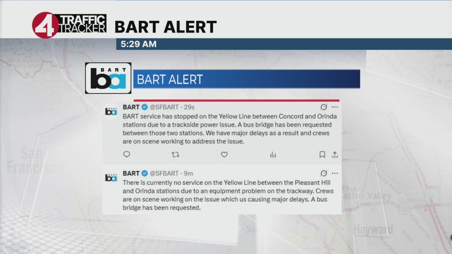 Power issue stops BART service between Concord, Orinda Wednesday – KRON4