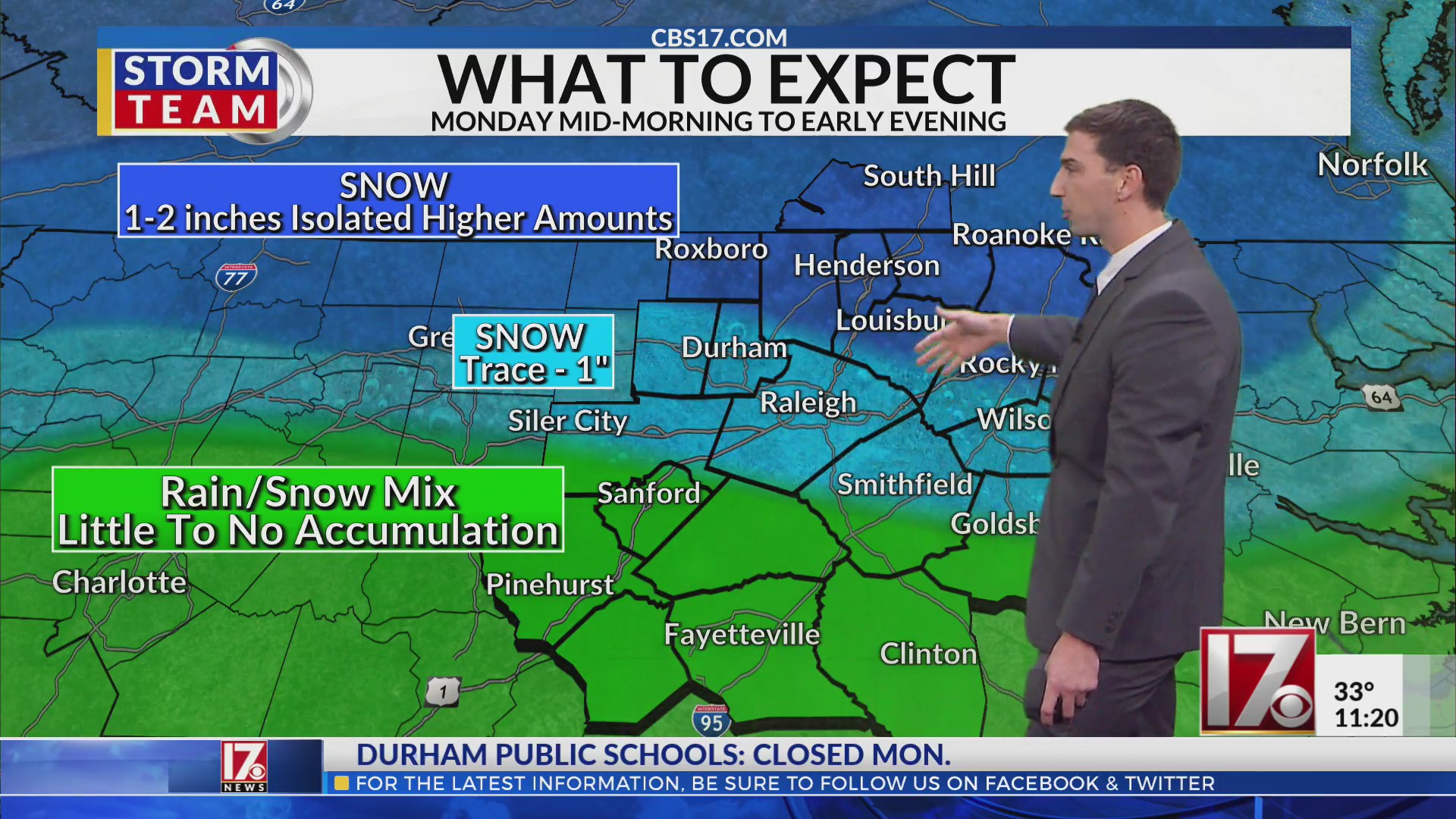 Central NC snow risk Monday, brutal cold Tuesday AM – CBS17.com
