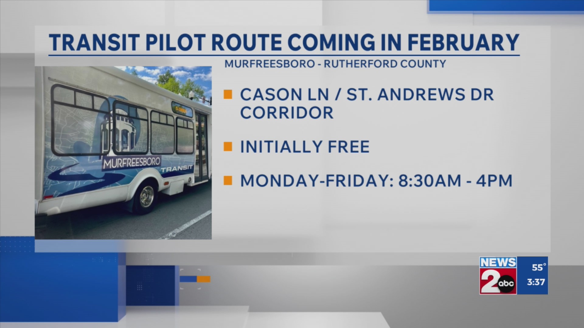Transit Pilot Route coming to Murfreesboro in February – WKRN News 2