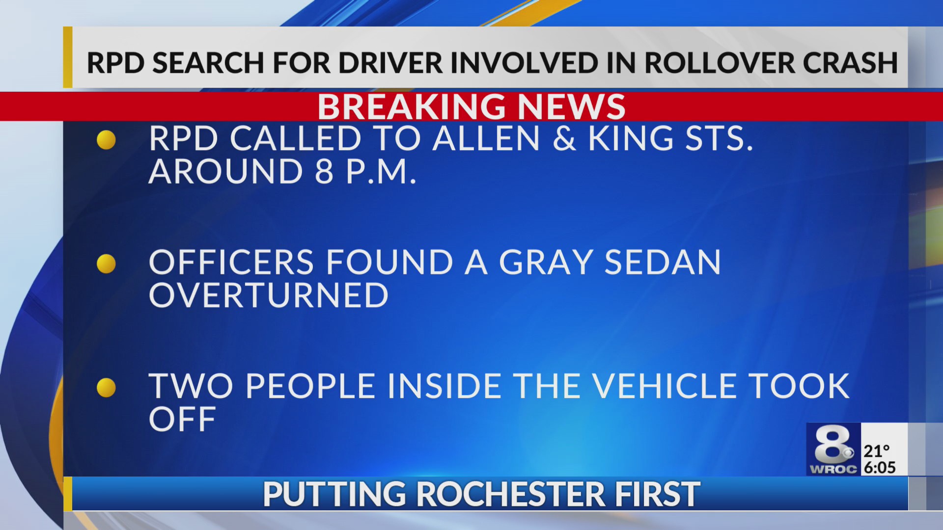 RPD searches for driver in Allen St. rollover crash – RochesterFirst