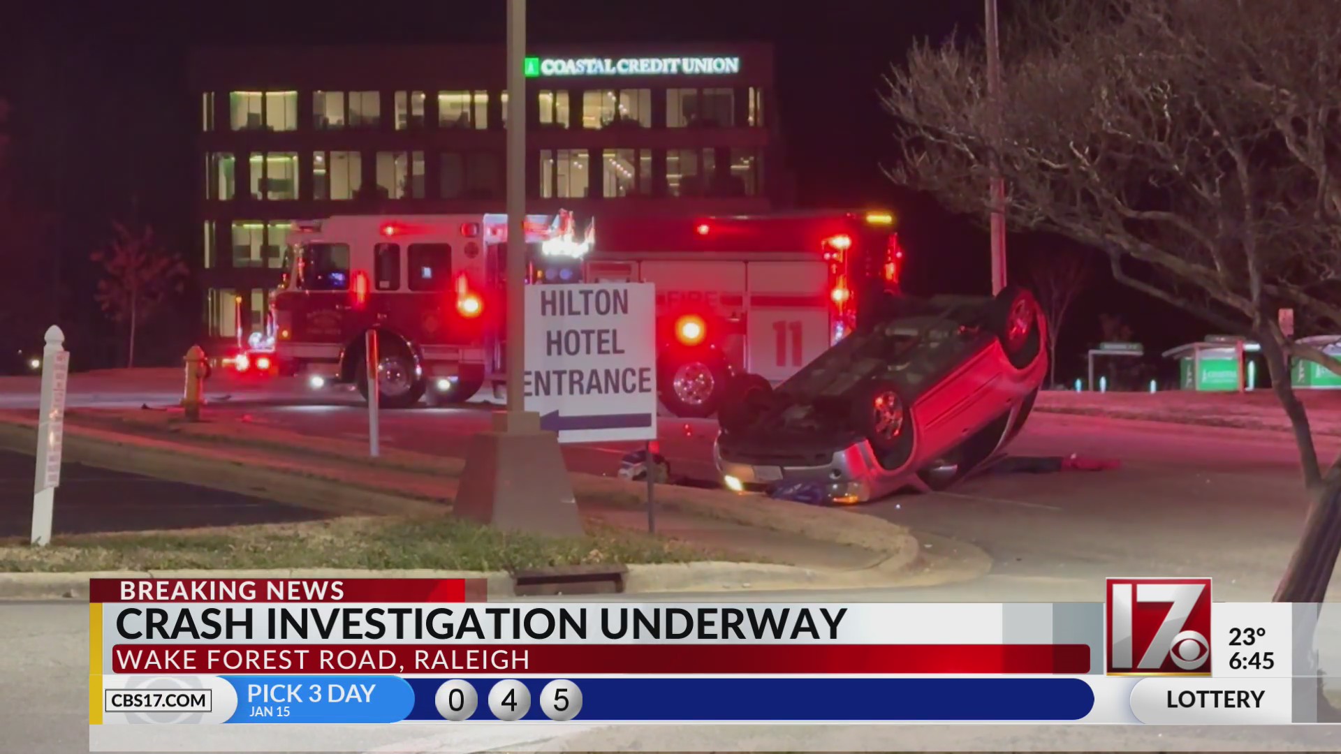 Car flipped in crash near Wake Forest Road in Raleigh: Police – CBS17.com