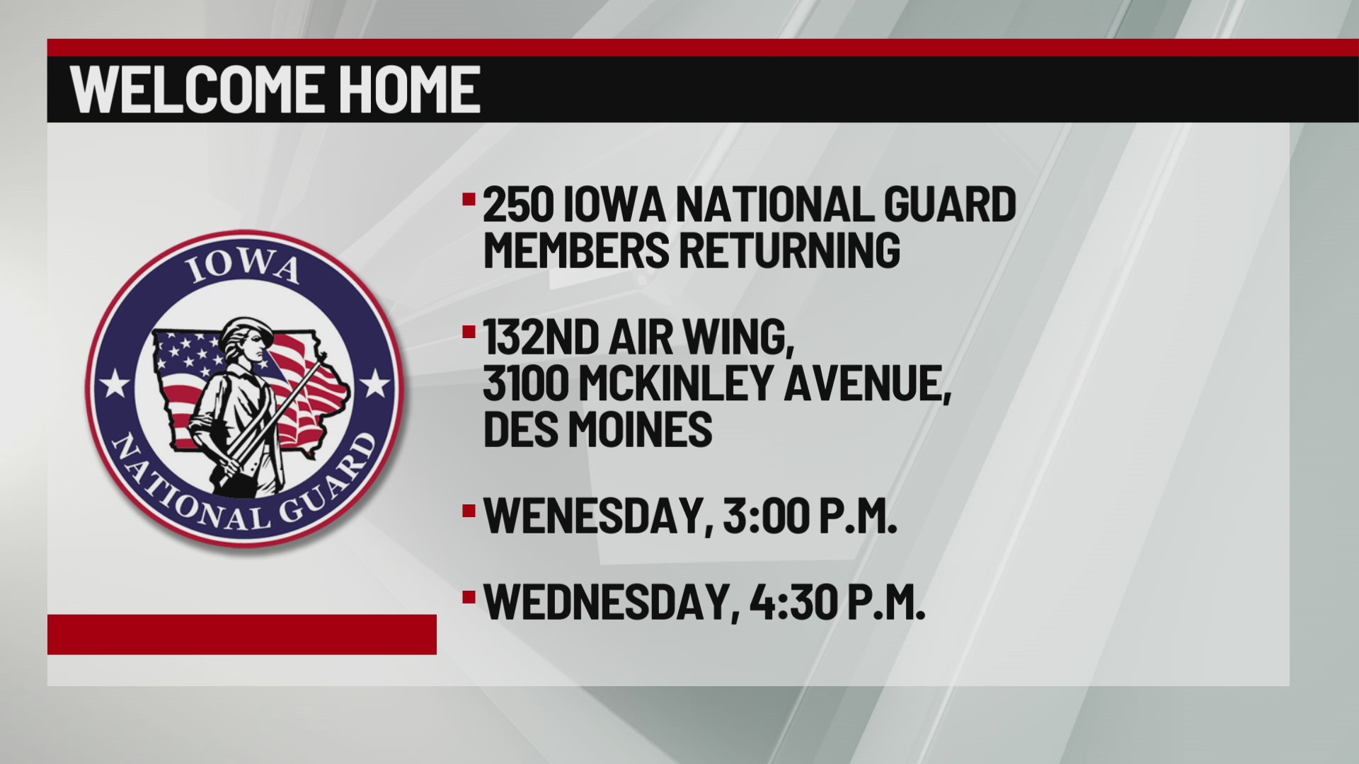 Welcome home ceremonies announced for Iowa National Guard soldiers ...