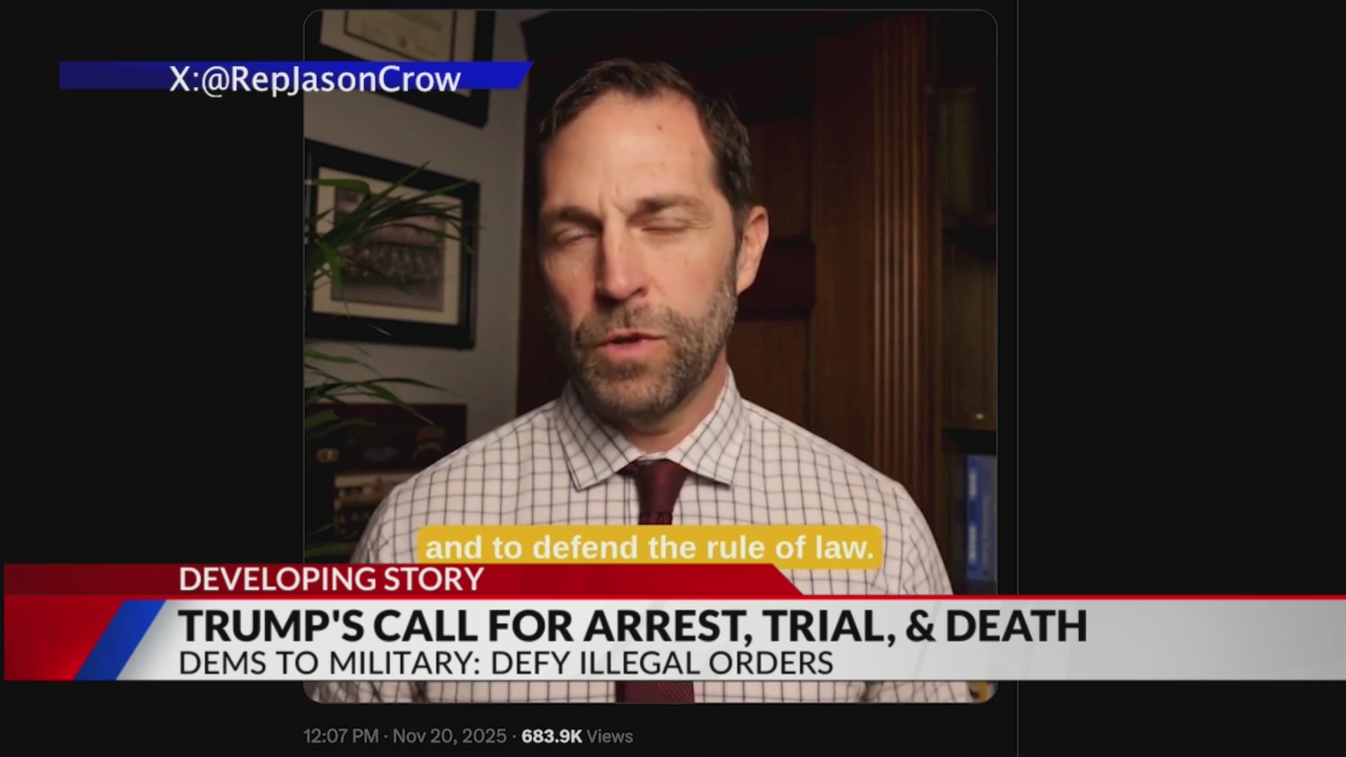 Trump calls on Rep. Crow, 5 Democrats to be charged for ‘seditious ...