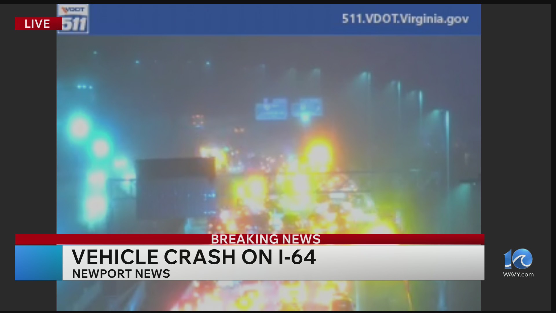 Major delay: Vehicle crash shuts down I-64 West near Victory Boulevard ...
