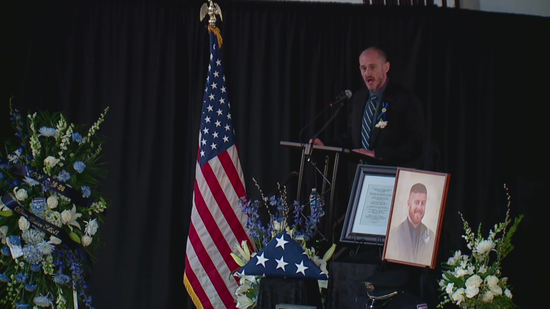 Beech Grove Mayor James Coffman during Officer Elliott’s Funeral – WANE 15