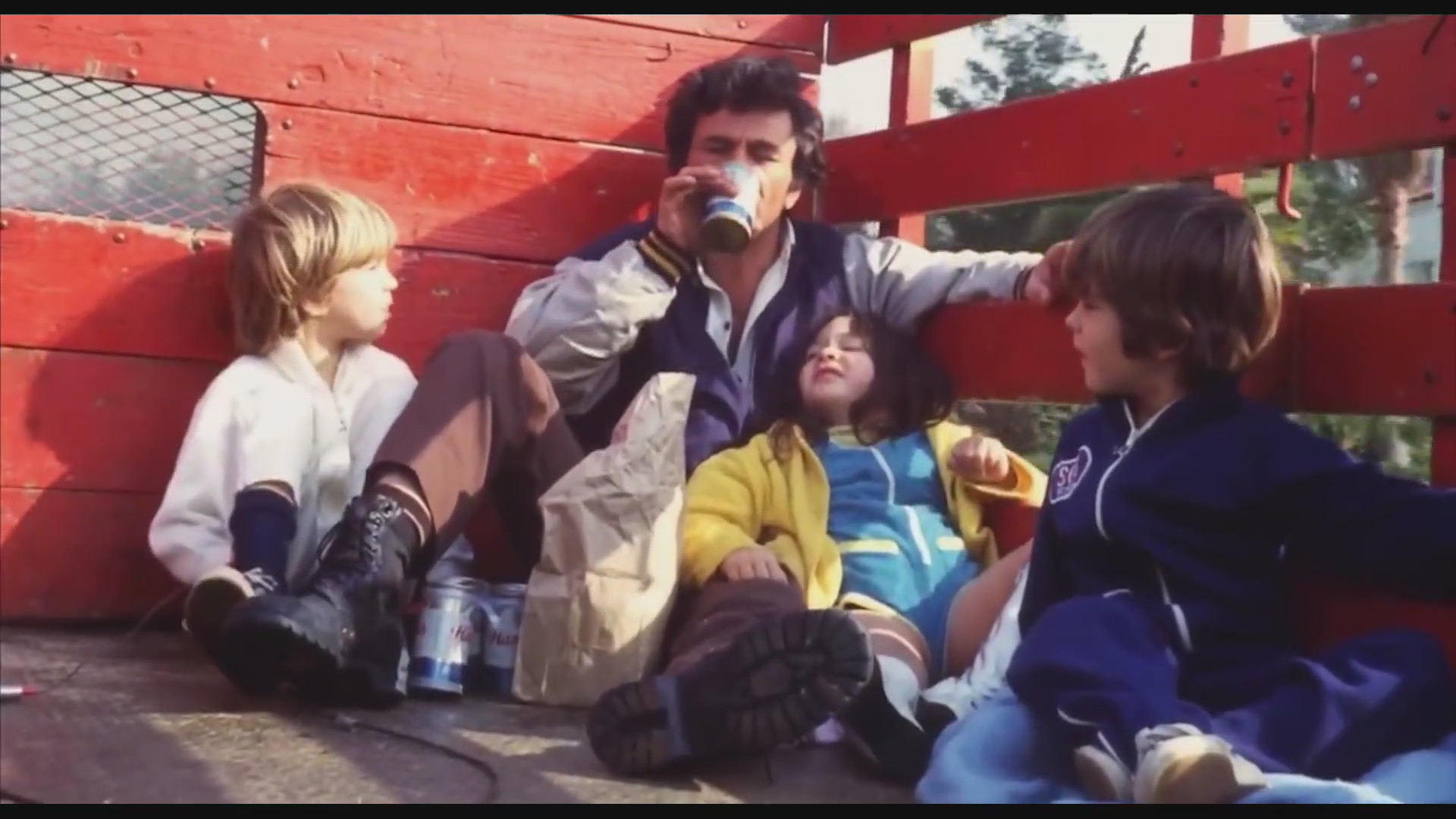 9@9: Peter Falk sharing beer with his kids and smoking in the back of a ...